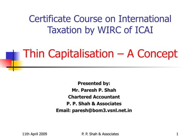 Thin capitalisation 110409 | PPT | Stocks and Bonds | Personal Investing