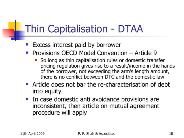 Thin capitalisation 110409 | PPT | Stocks and Bonds | Personal Investing