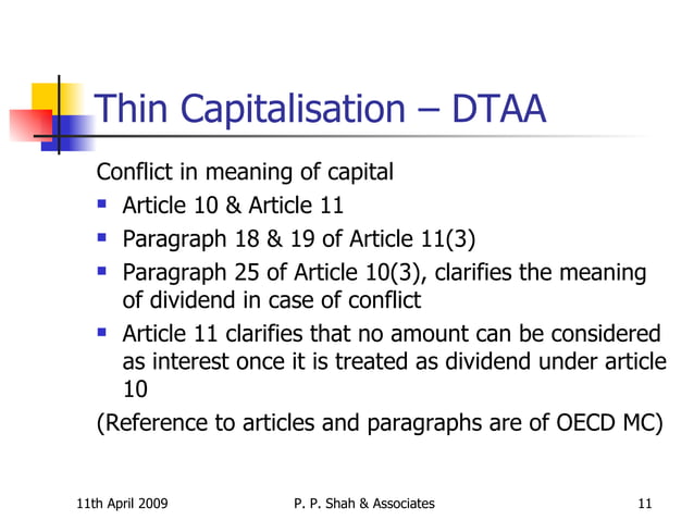 Thin capitalisation 110409 | PPT | Stocks and Bonds | Personal Investing