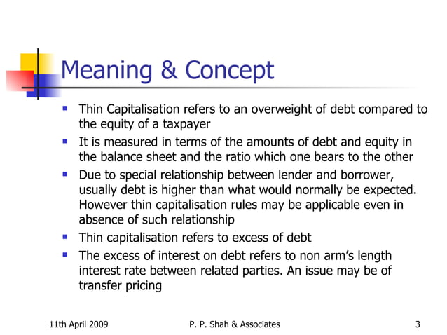 Thin capitalisation 110409 | PPT | Stocks and Bonds | Personal Investing