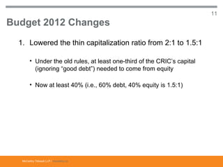 Thin capitalization changes - Structuring Canadian Investments | PPT