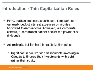 Thin capitalization changes - Structuring Canadian Investments | PPT