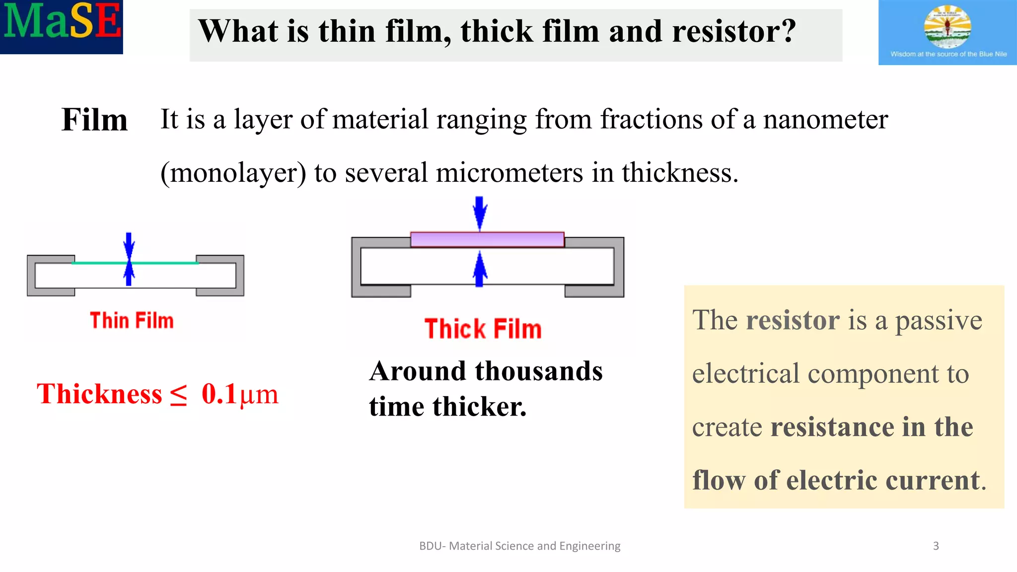 Thin film and thick film resistor | PDF