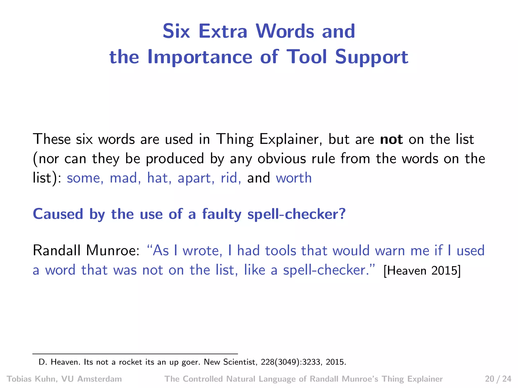 The Controlled Natural Language of Randall Munroe’s Thing Explainer | PPT
