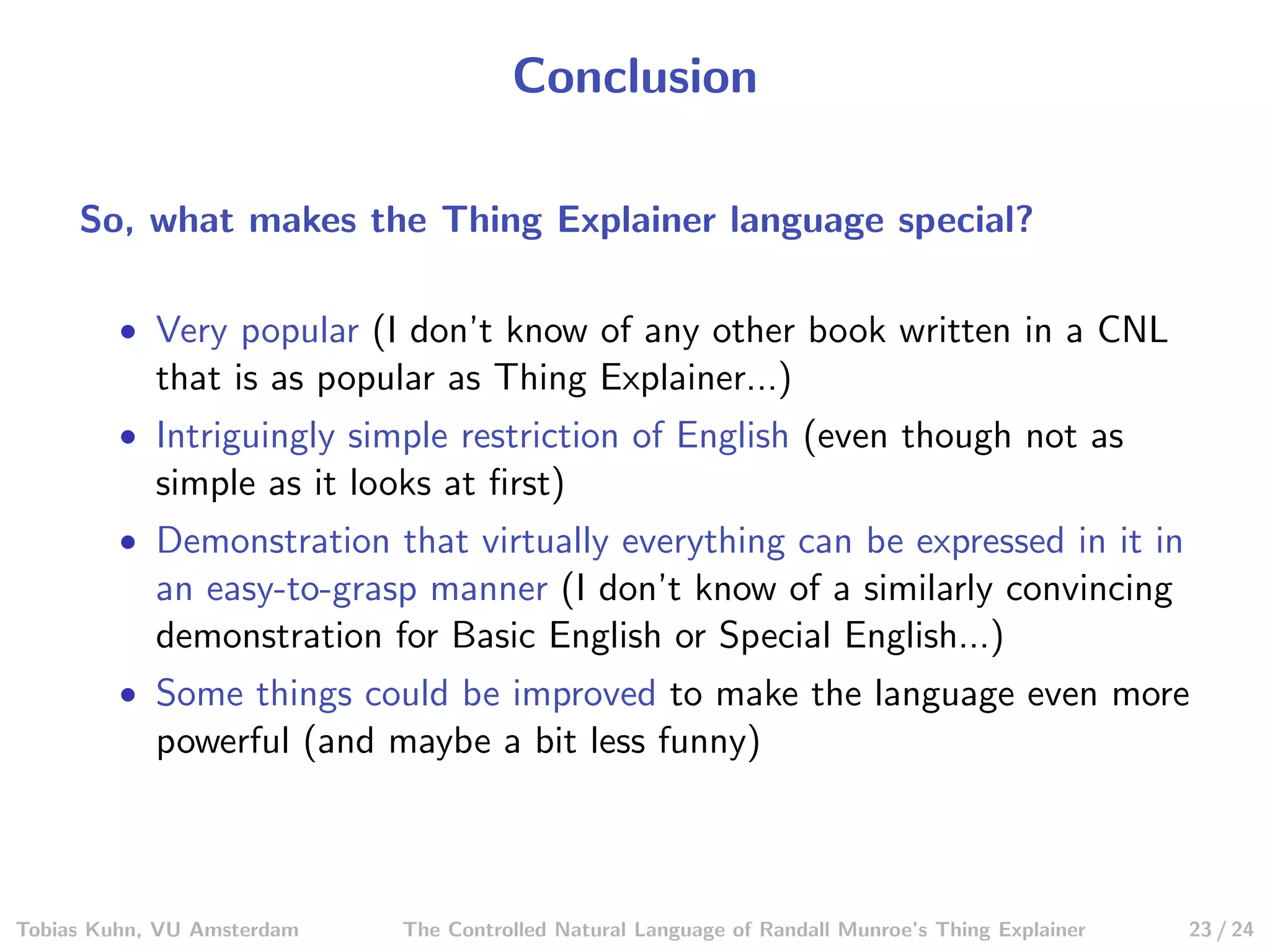 The Controlled Natural Language of Randall Munroe’s Thing Explainer | PPT