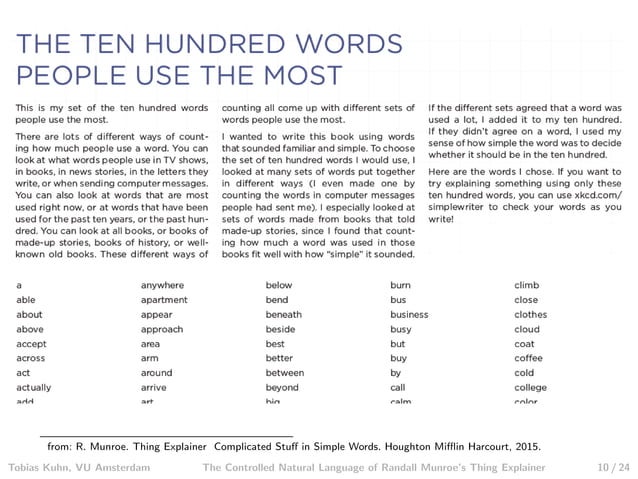 The Controlled Natural Language of Randall Munroe’s Thing Explainer | PPT