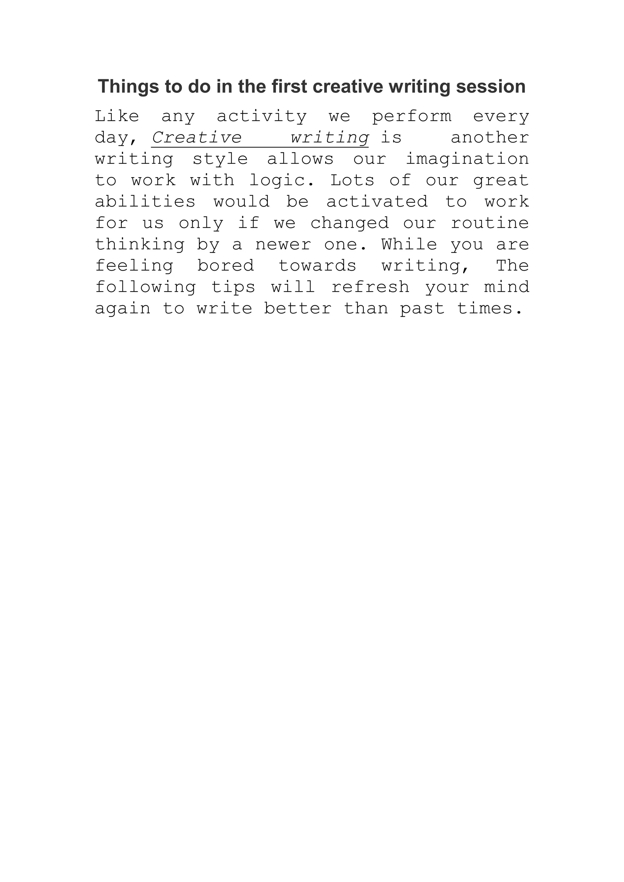 Things to do in the first creative writing session | PDF