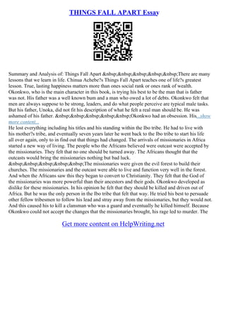 Things Fall Apart Essay Topics | PDF