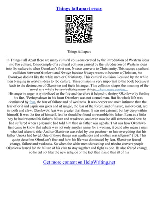 Things Fall Apart Essay Topics | PDF