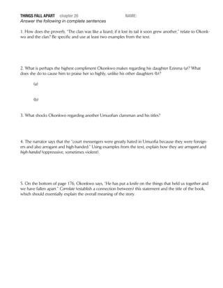 Things fall apart questions | PDF