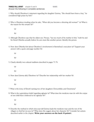 Things fall apart questions | PDF