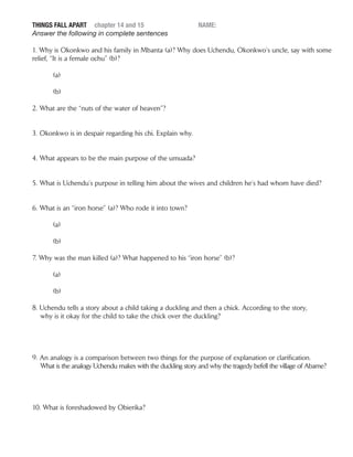 Things fall apart questions | PDF