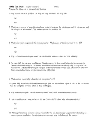Things fall apart questions | PDF