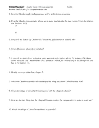 Things fall apart questions | PDF