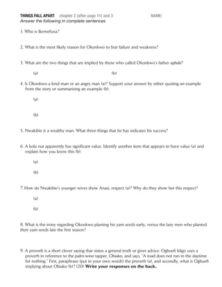 Things fall apart questions | PDF
