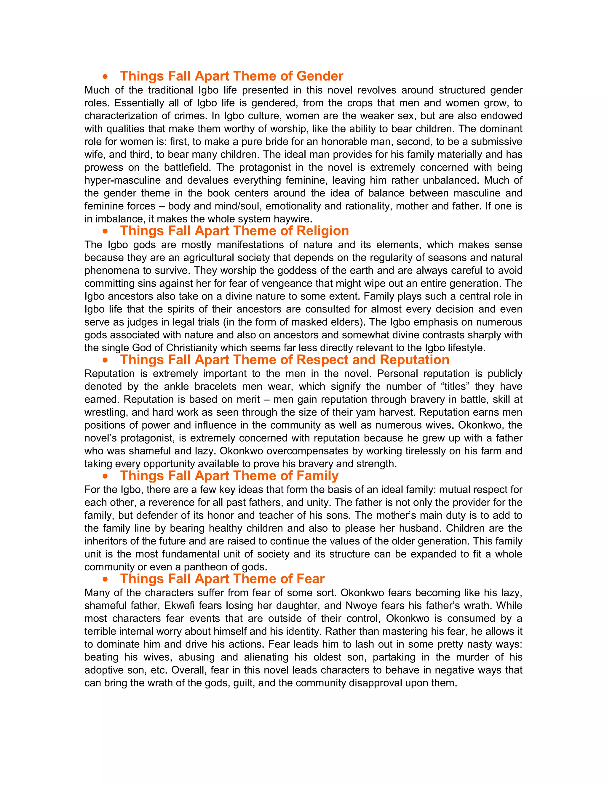 Things fall apart themes | DOCX