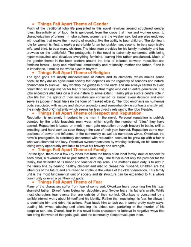 Things fall apart themes | DOCX | Fiction | Books and Literature