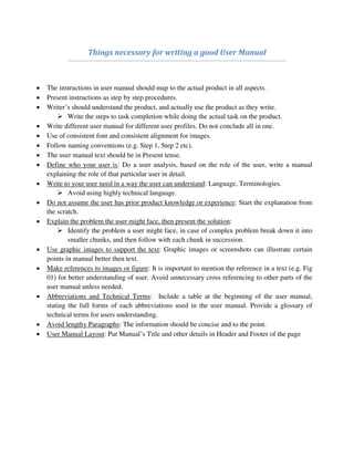 Things necessary for writing a good user manual | PDF
