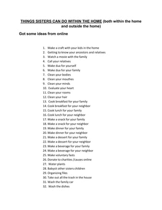 Things sisters can do within the home | DOCX