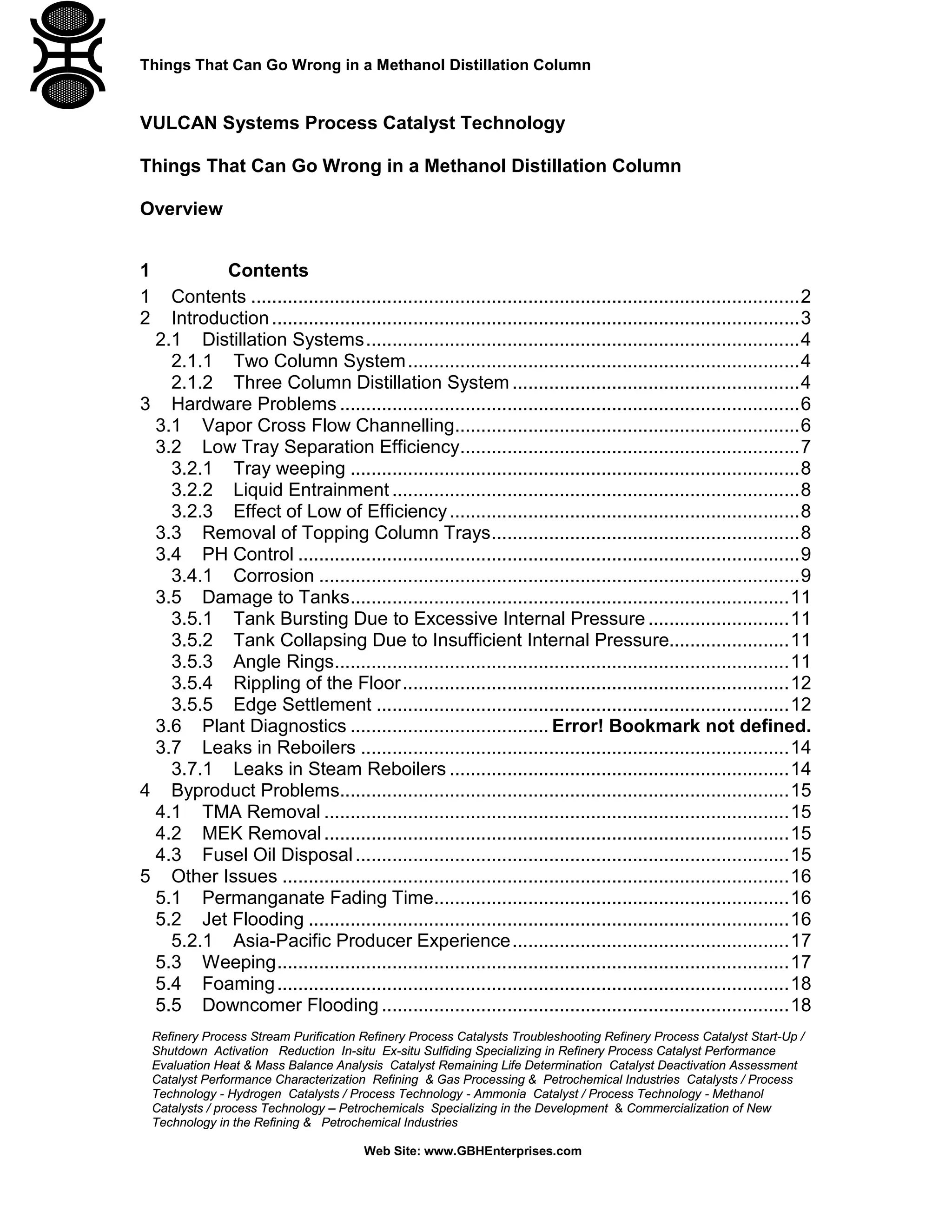 Things That Can Go Wrong in a Methanol Distillation Column | PDF