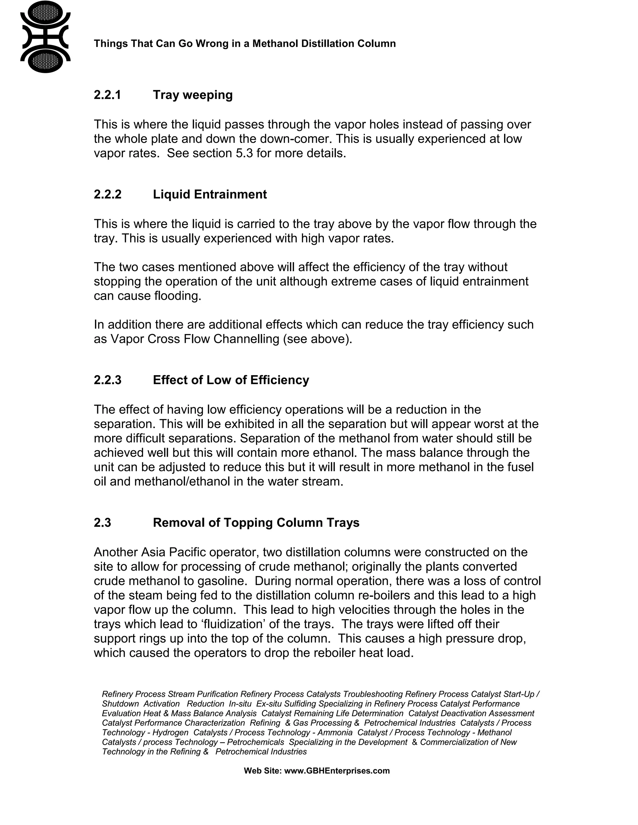 Things That Can Go Wrong in a Methanol Distillation Column | PDF