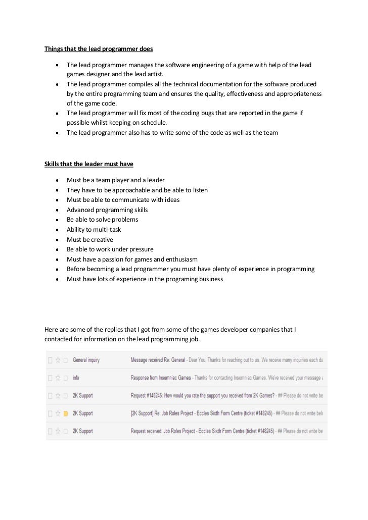 Things that the lead programmer does