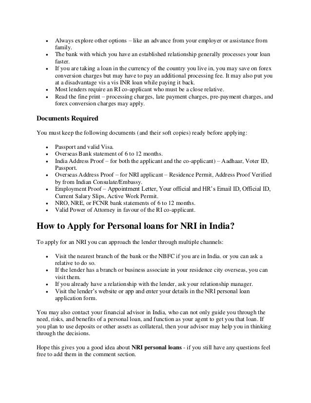 Things to consider before apply for nri personal loan in india ...