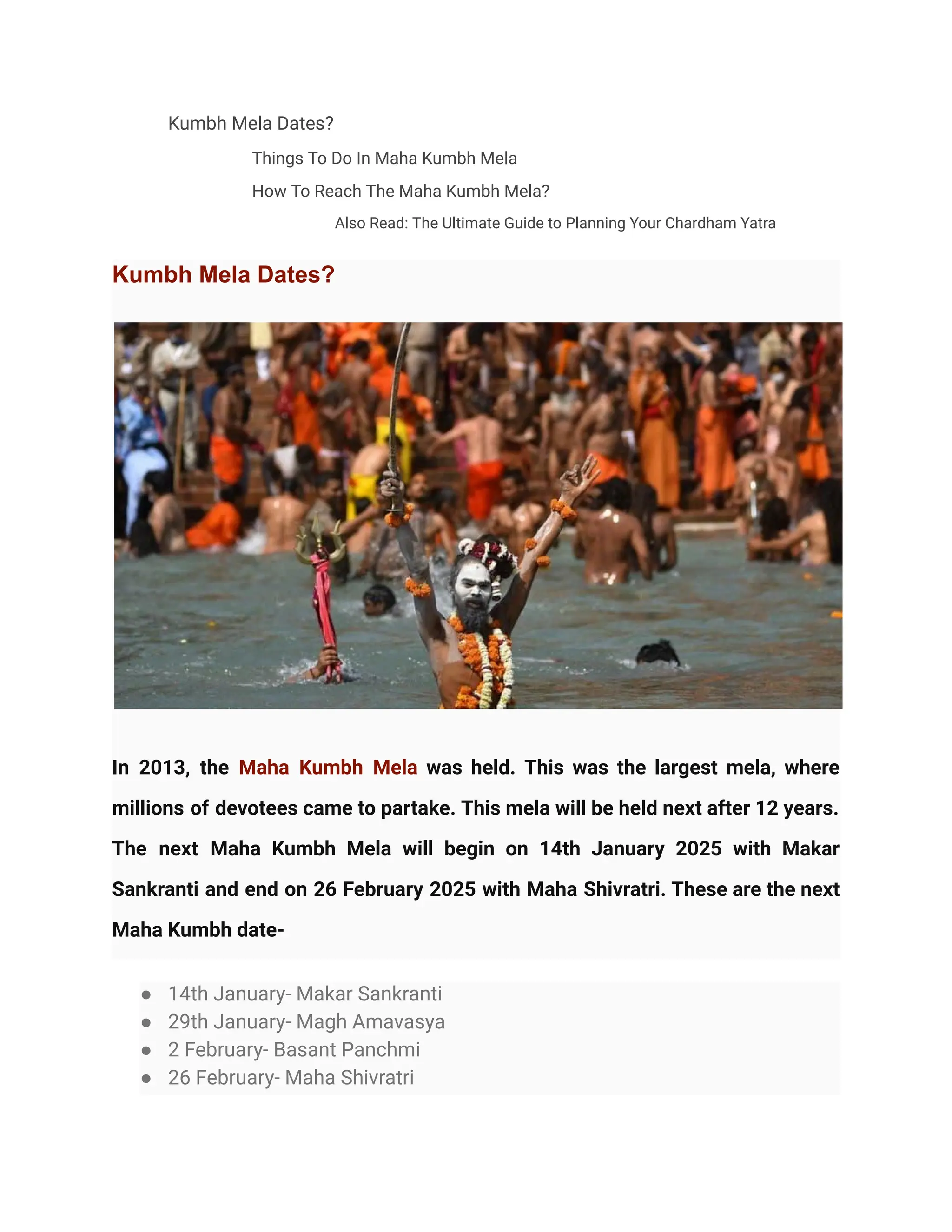 Things To Do In Maha Kumbh Mela 2025 with Noble House Tours | PDF