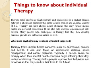 Things to know about Individual Therapy | PDF