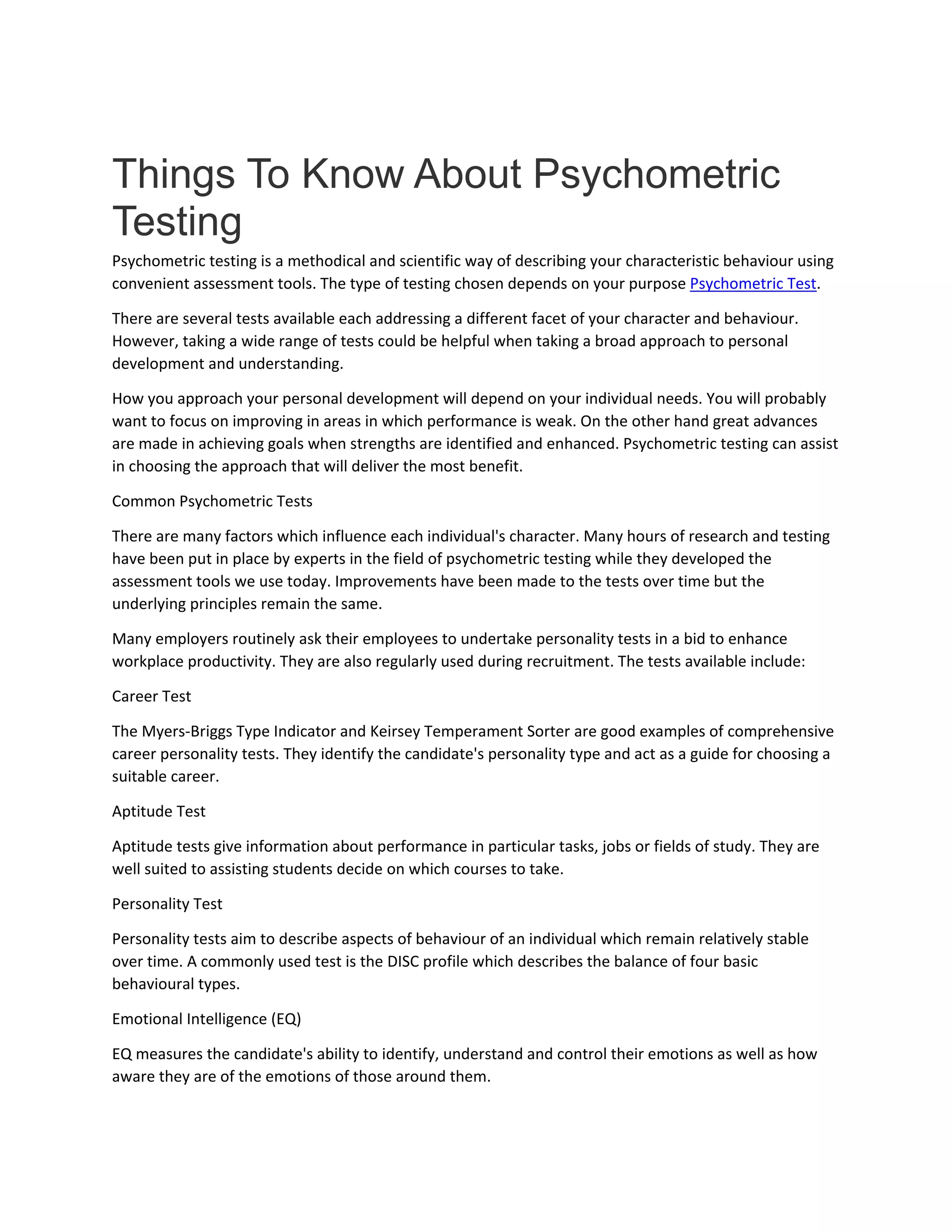Things to know about psychometric testing | PDF