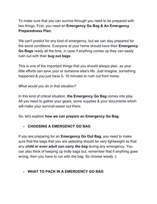 Things You Must Keep in Your Emergency Go Bag | Safecastle | PDF