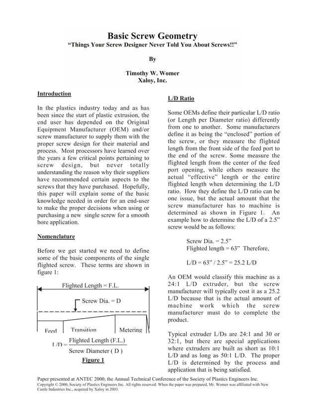 Basic Screw Geometry: Things Your Extruder Screw Designer Never Told ...