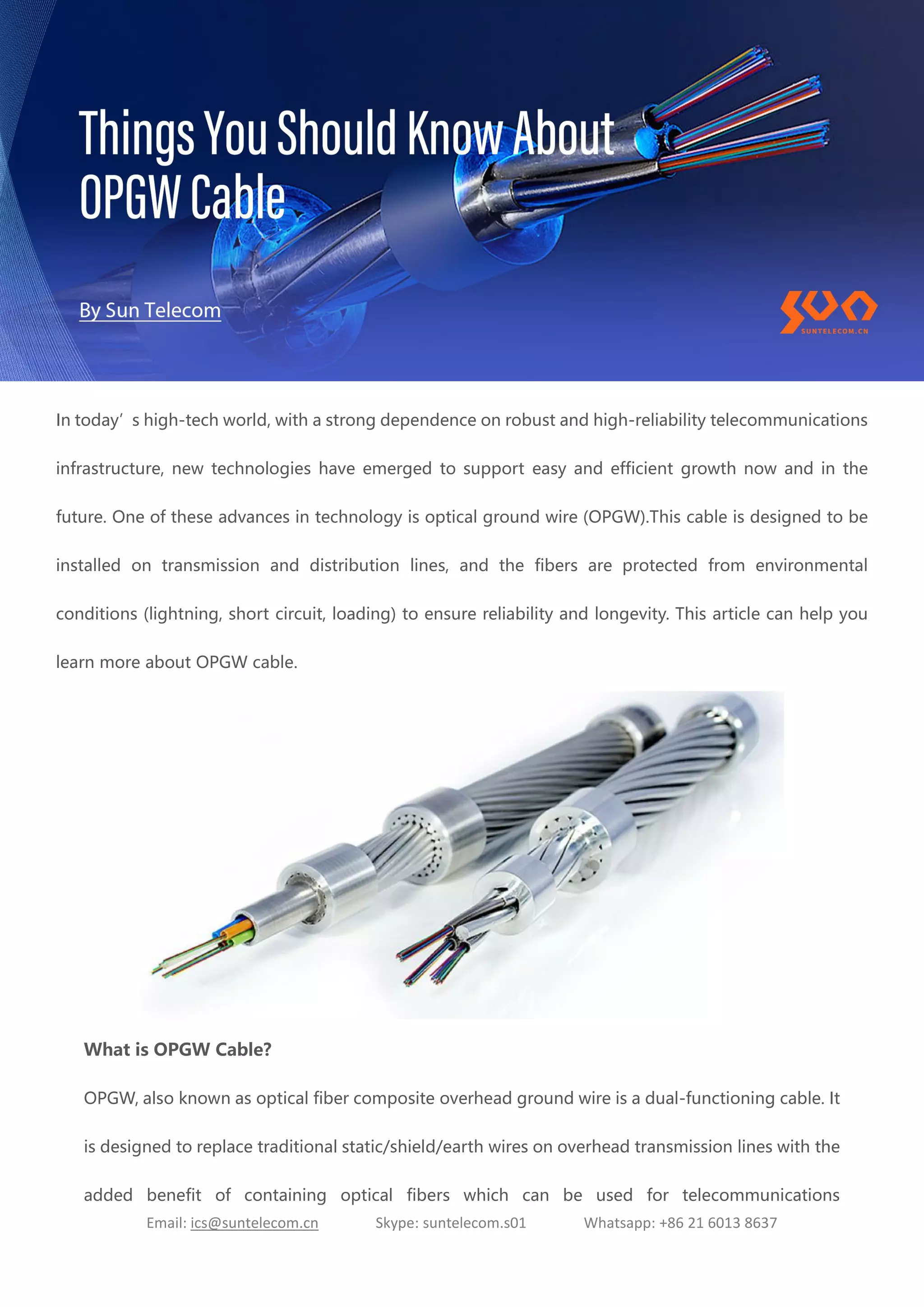 Things You Should Know About OPGW Cable | PDF