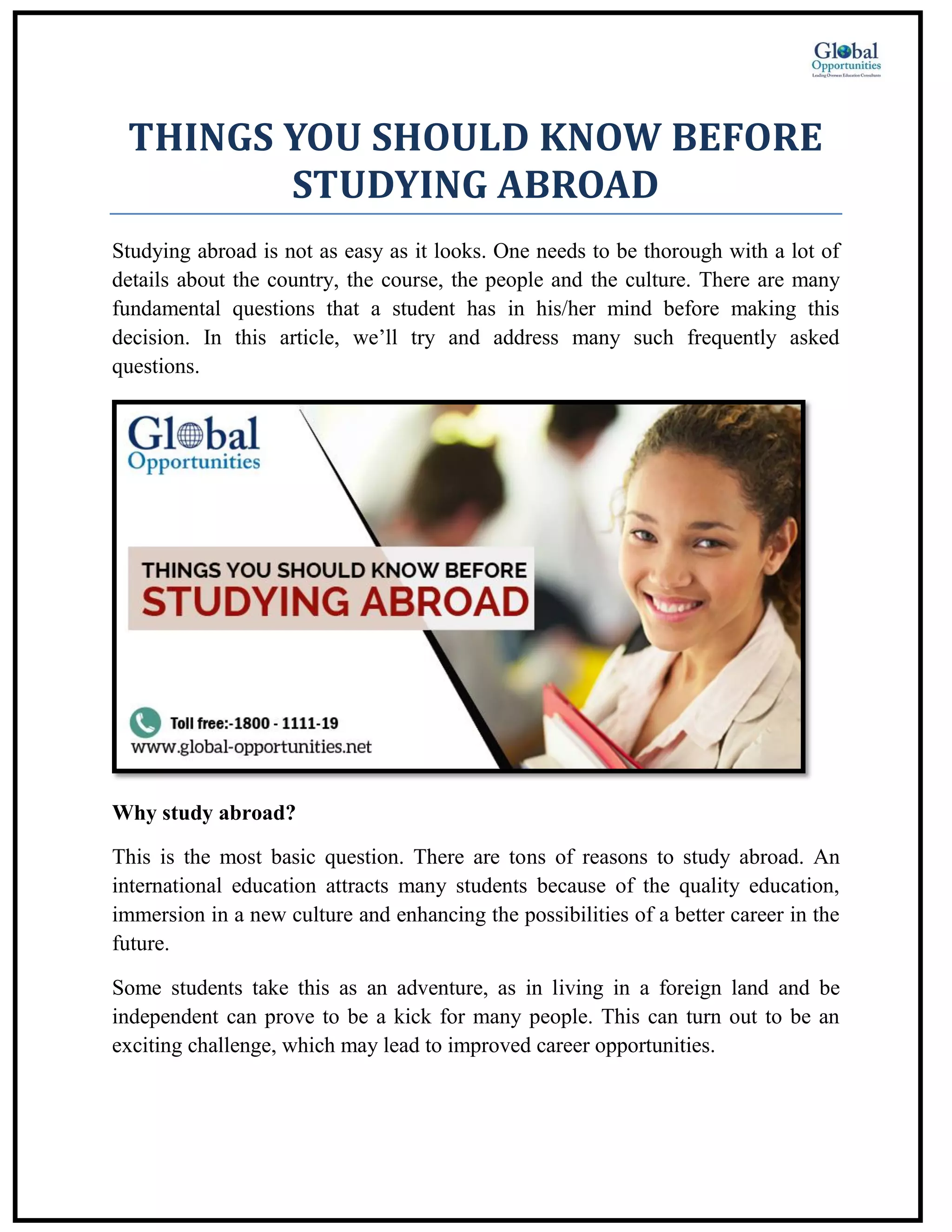 THINGS YOU SHOULD KNOW BEFORE STUDYING ABROAD | PDF | College Planning | College Education