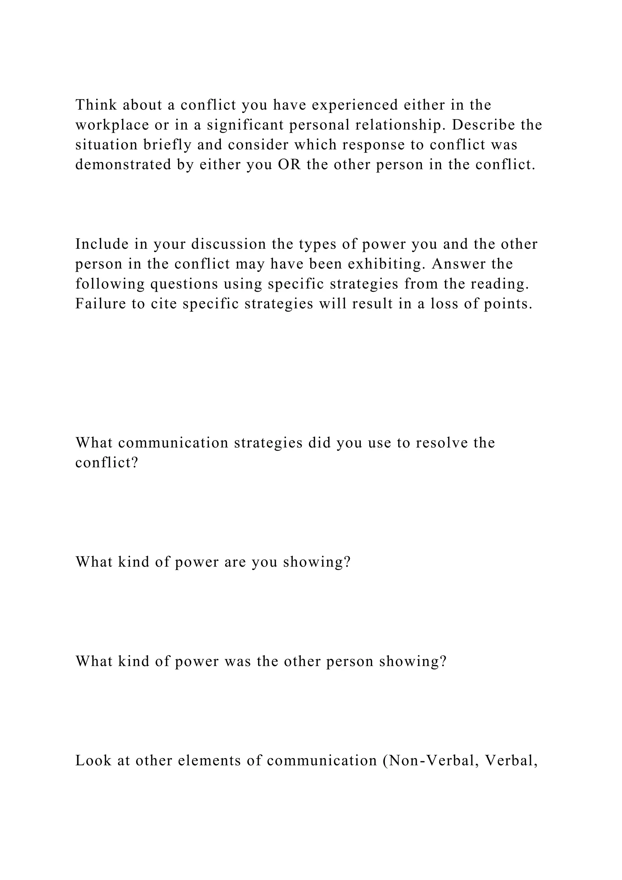 Think about a conflict you have experienced either in the workplace | DOCX