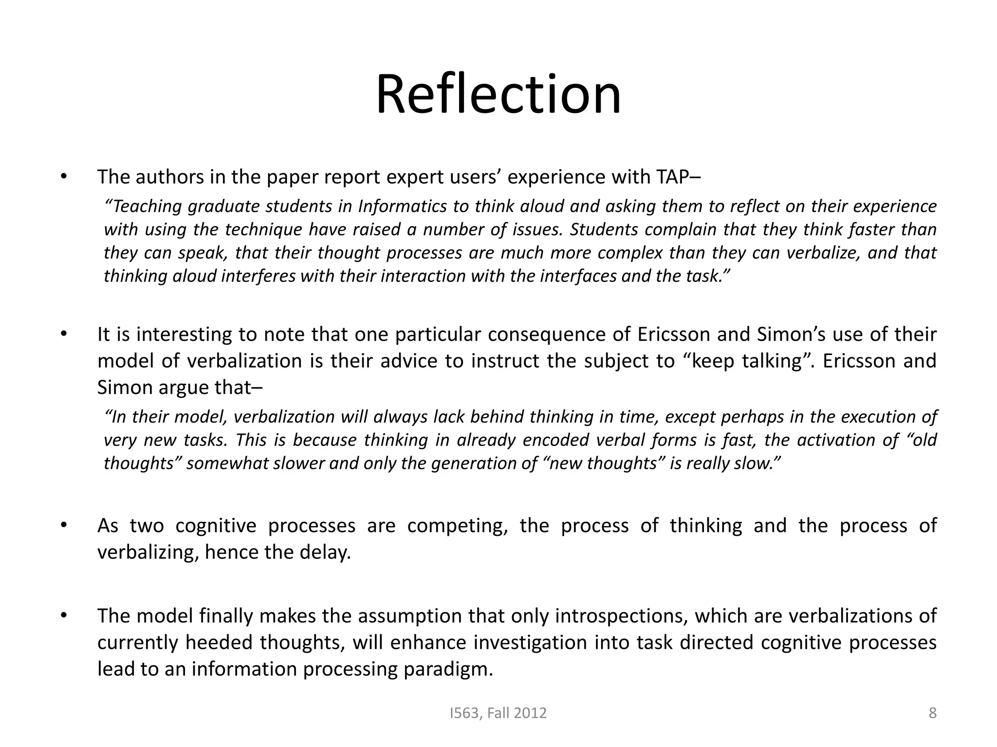 Think aloud protocol a reflection | PPTX