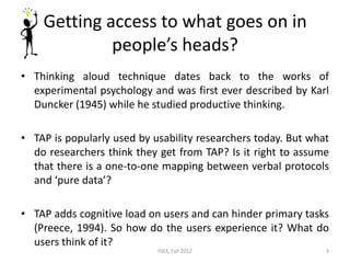 Think aloud protocol a reflection | PPTX | Technology & Computing