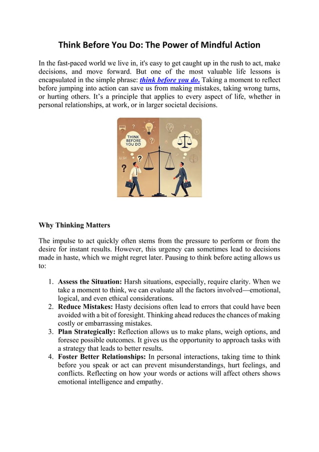 Think Before You Do Power Mindful Action | PDF