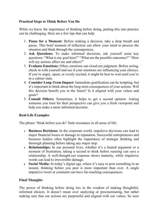 Think Before You Do Power Mindful Action | PDF