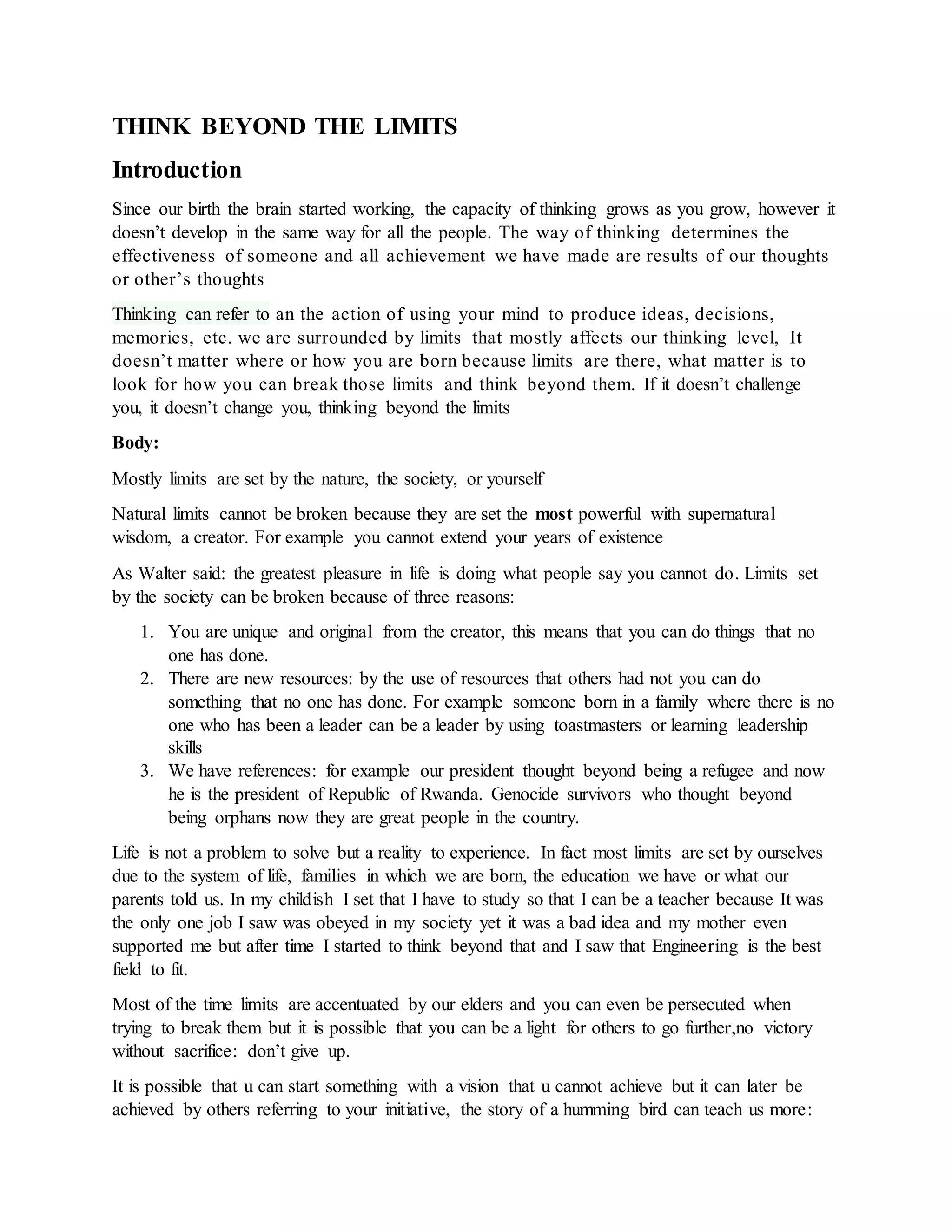Think beyond the limits 3rd speech | DOCX