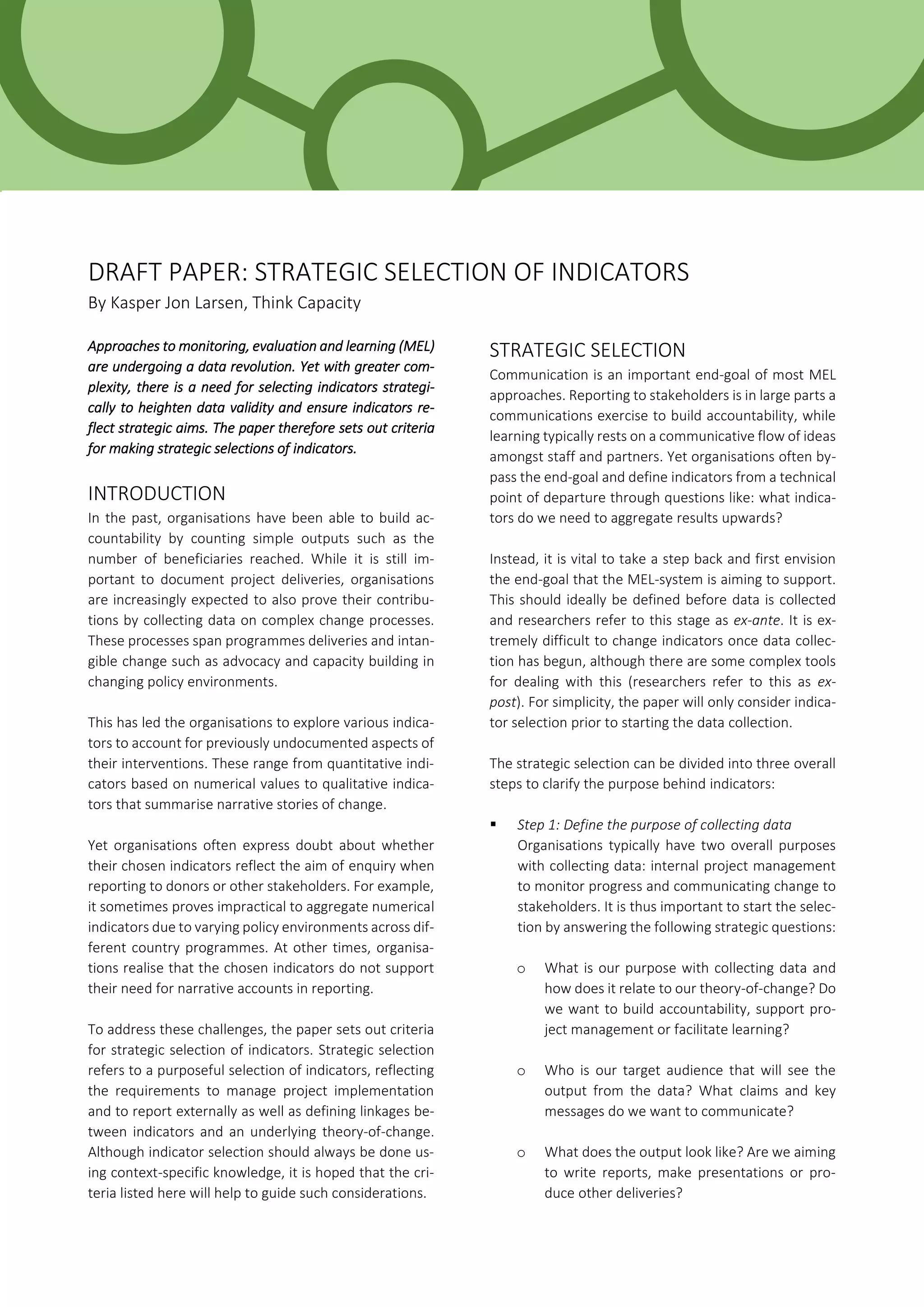 Strategic Selection of Indicators | PDF