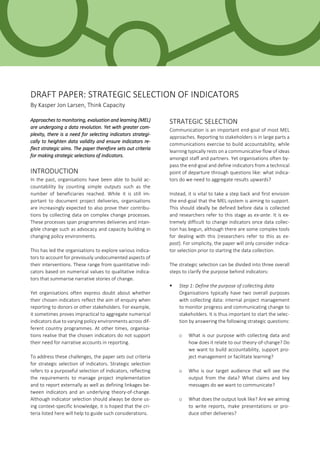 Strategic Selection of Indicators | PDF | Business | Business and Finance