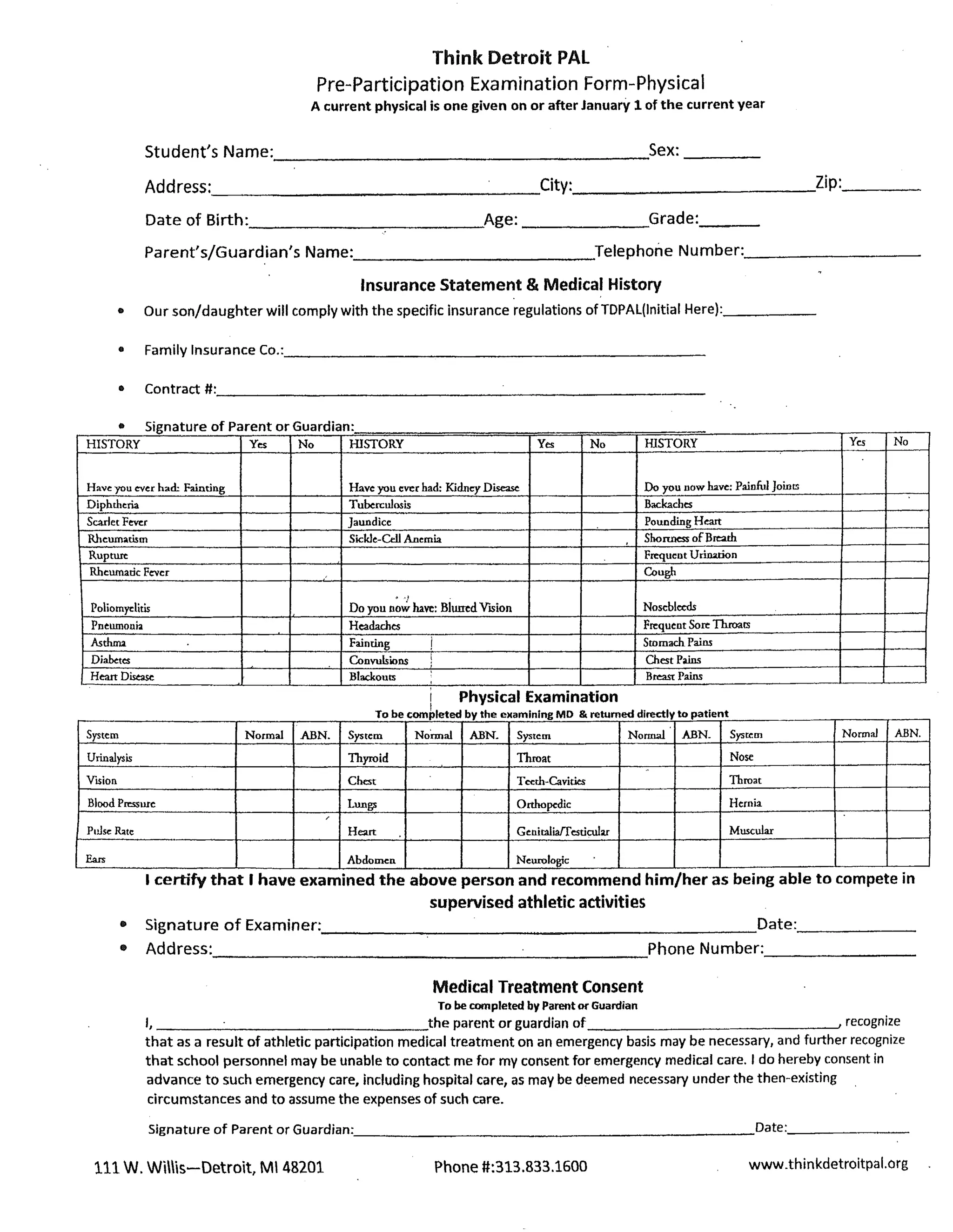 THINK DETROIT PAL PHYSICAL FORM | PDF