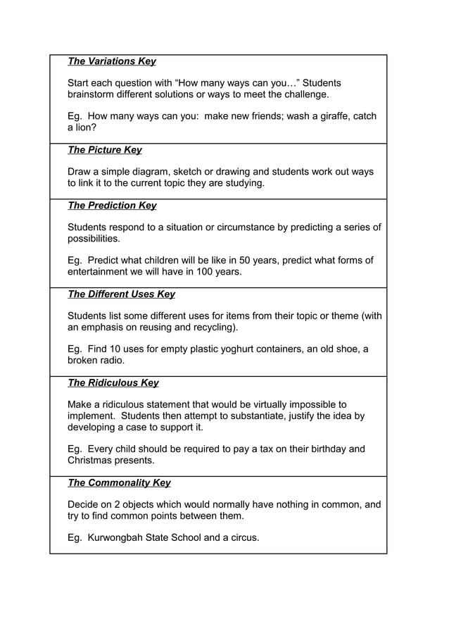 Thinkers keys description | DOC
