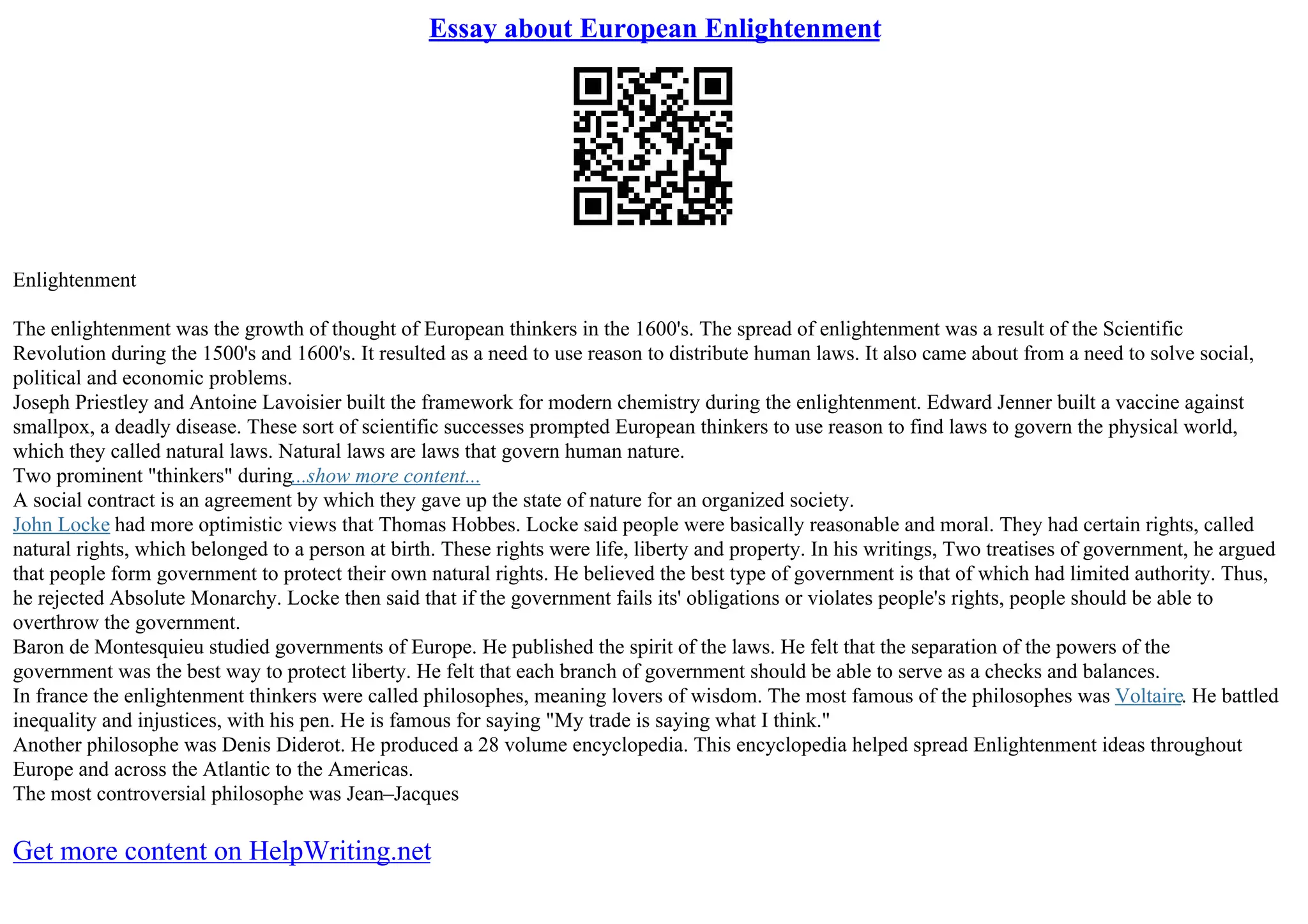Thinkers Of The Enlightenment Essay | PDF
