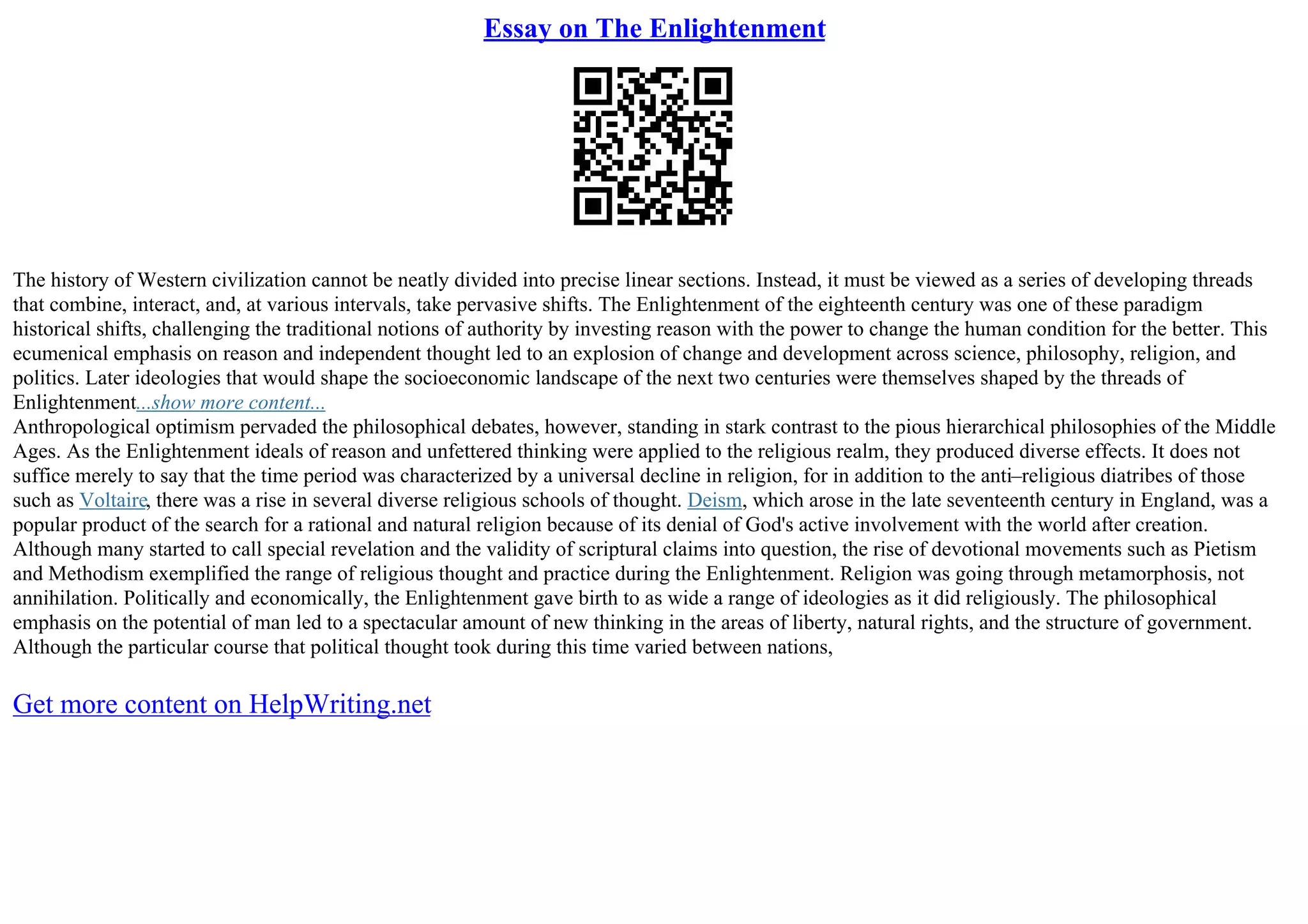 Thinkers Of The Enlightenment Essay | PPT