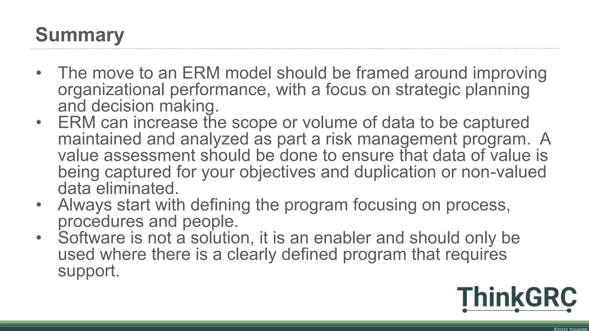 ThinkGRC justifying the transition to an Enterprise Risk Management (ERM) model | PDF
