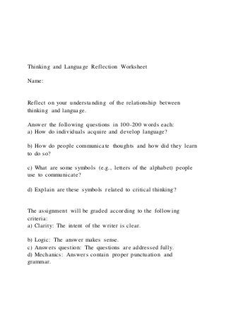 Thinking and Language Reflection WorksheetName Re | DOCX