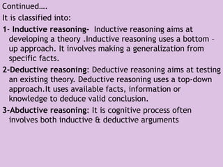 Thinking is a mental process which produces thoughts. Reasoning is a ...