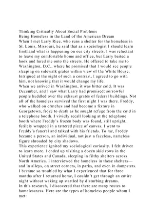 Thinking Critically About Social ProblemsBeing Homeless in the L.docx